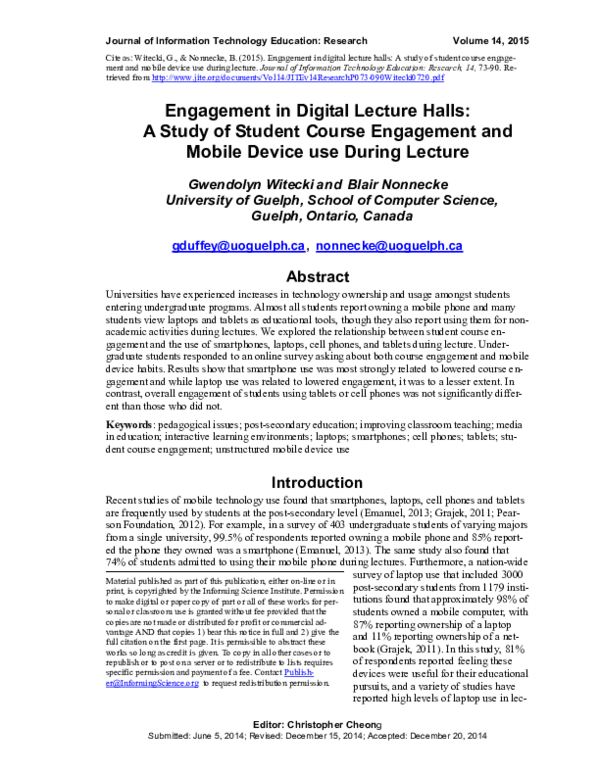 (PDF) Engagement in Digital Lecture Halls: A Study of Student Course ...