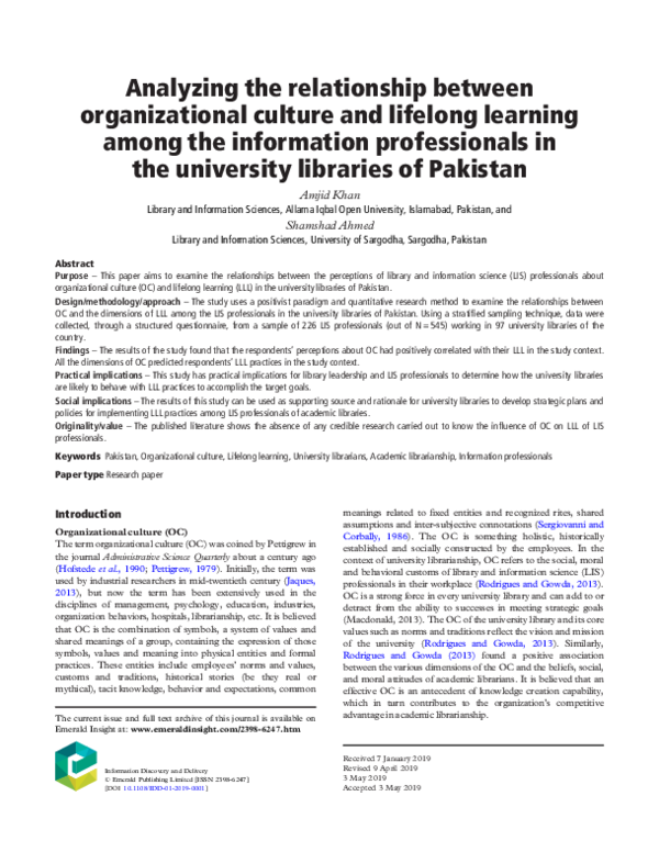 (PDF) Analyzing the relationship between organizational culture and knowledge management ...