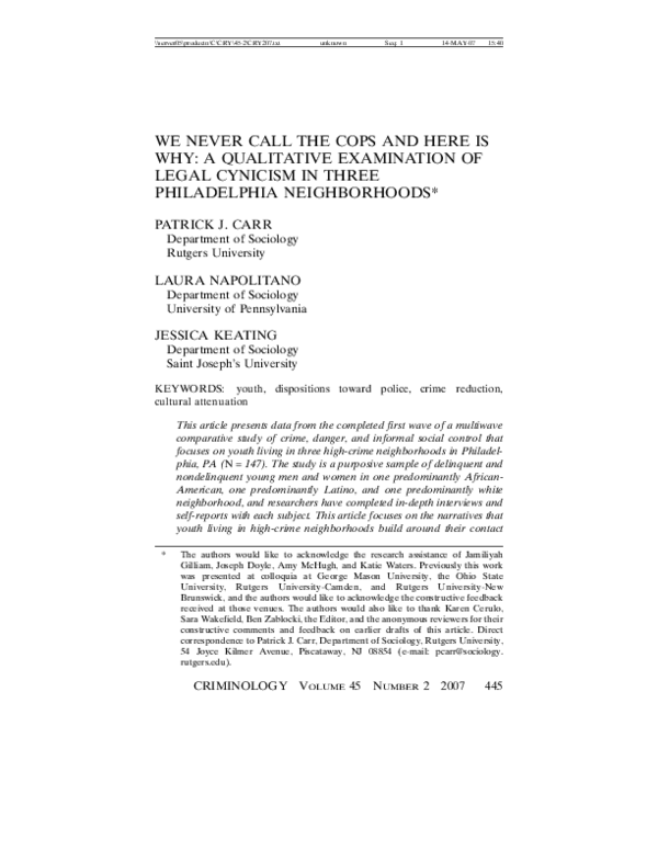 (PDF) We Never Call the Cops and Here is Why: A Qualitative Examination ...