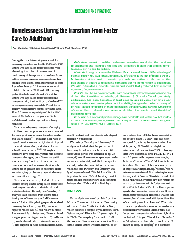 (PDF) Homelessness During the Transition From Foster Care to Adulthood
