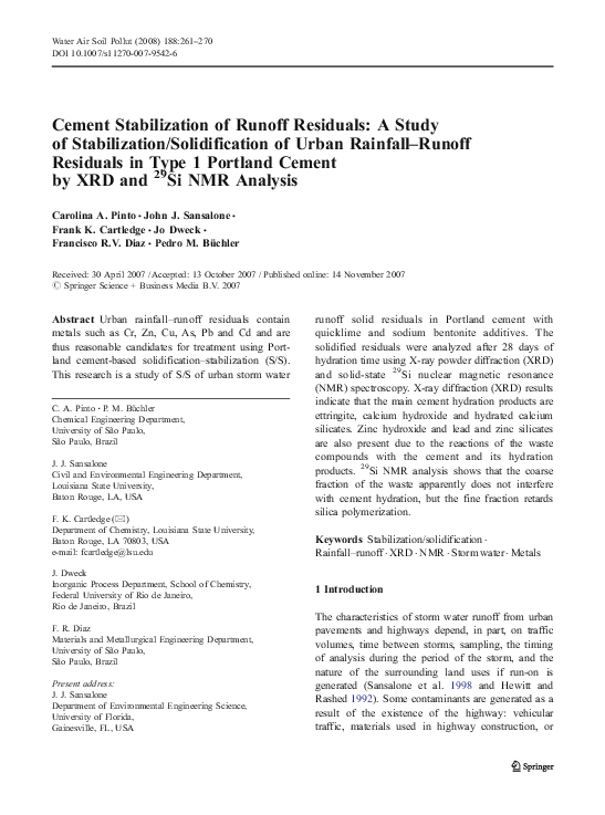 (PDF) Cement Stabilization of Runoff Residuals: A Study of ...