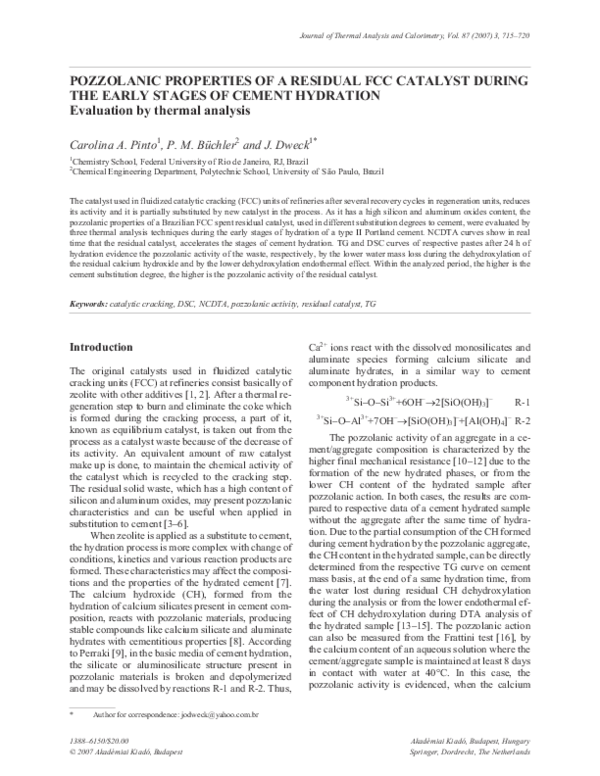 (PDF) Pozzolanic properties of a residual FCC catalyst during the early ...