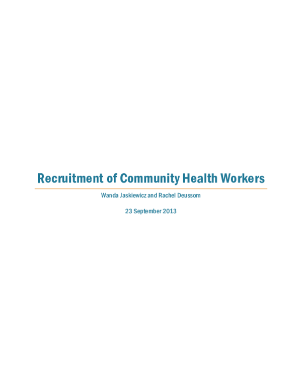 (PDF) Recruitment of Community Health Workers