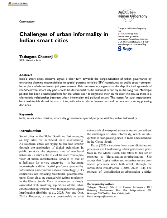 (PDF) Challenges of urban informality in Indian smart cities