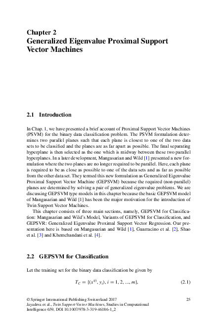 (PDF) Generalized Eigenvalue Proximal Support Vector Machines