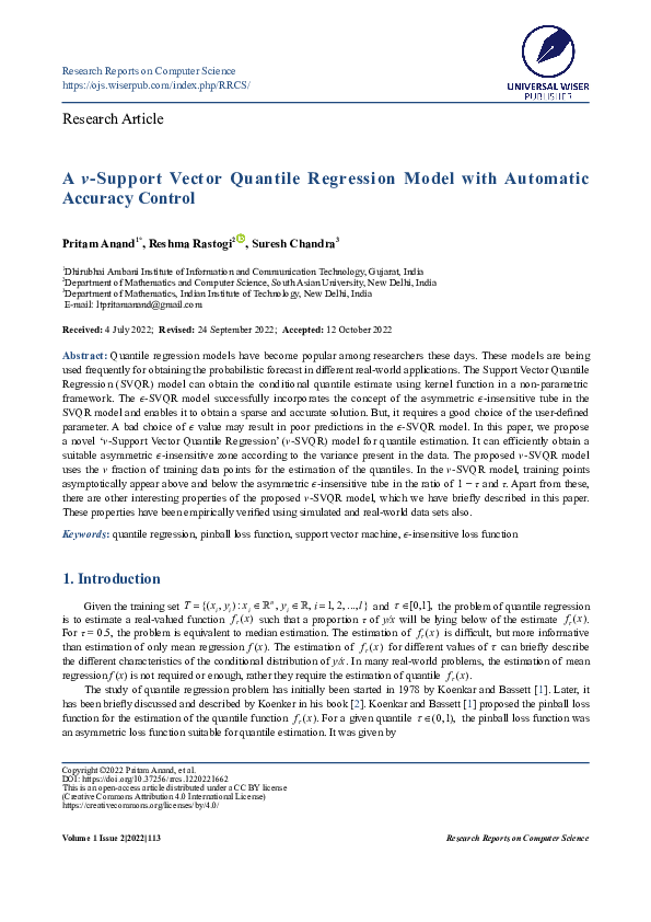 (PDF) A ν-Support Vector Quantile Regression Model with Automatic Accuracy Control
