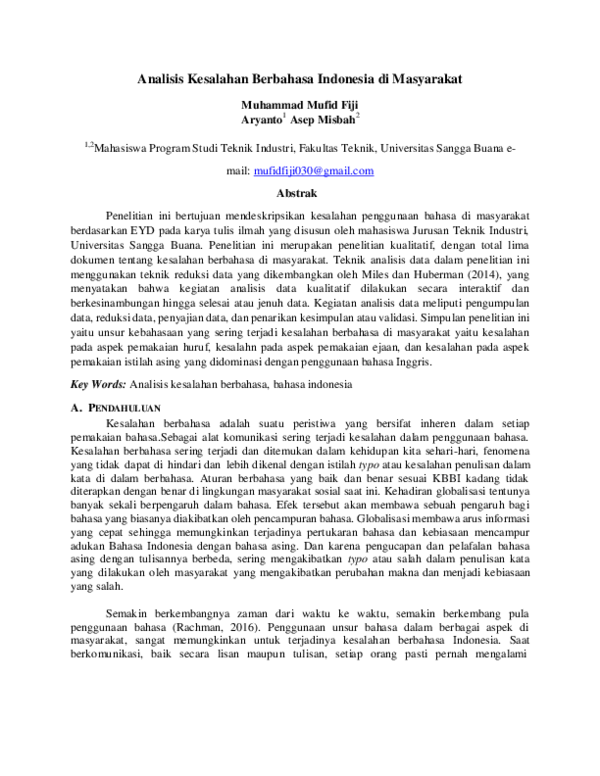 (PDF) Analisis Kesalahan Berbahasa Indonesia di Masyarakat