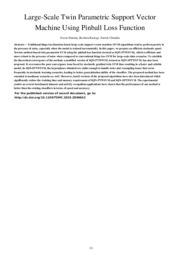 (PDF) Robust Twin Parametric SVM Using Pinball Loss