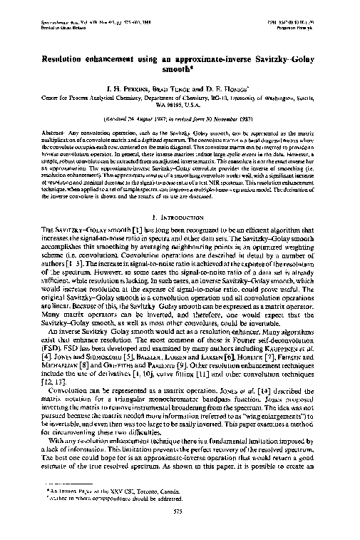 (PDF) Resolution enhancement using an approximate-inverse Savitzky-Golay smooth