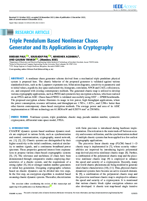 (PDF) Triple Pendulum Based Nonlinear Chaos Generator and its Applications in Cryptography ...
