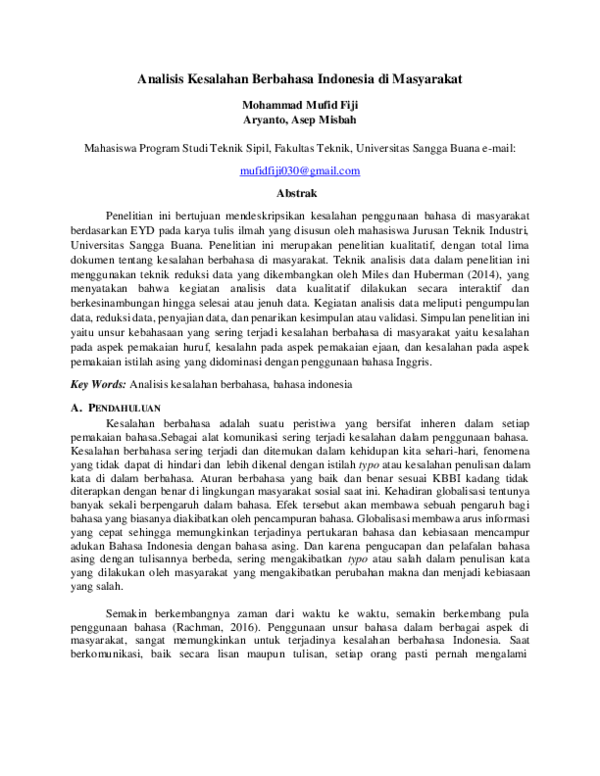 (PDF) Analisis Kesalahan Berbahasa Indonesia di Masyarakat | Mufid Fiji - Academia.edu