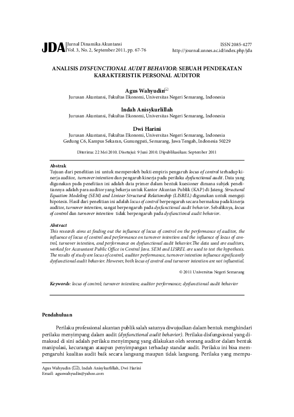 (PDF) Analisis Dysfunctional Audit Behavior: Sebuah Pendekatan ...