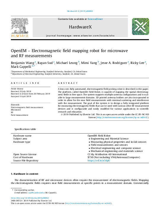 (PDF) OpenEM – Electromagnetic field mapping robot for microwave and RF ...