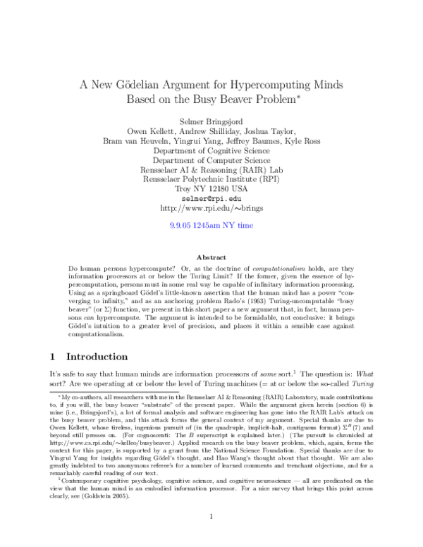 (PDF) A new Gödelian argument for hypercomputing minds based on the ...