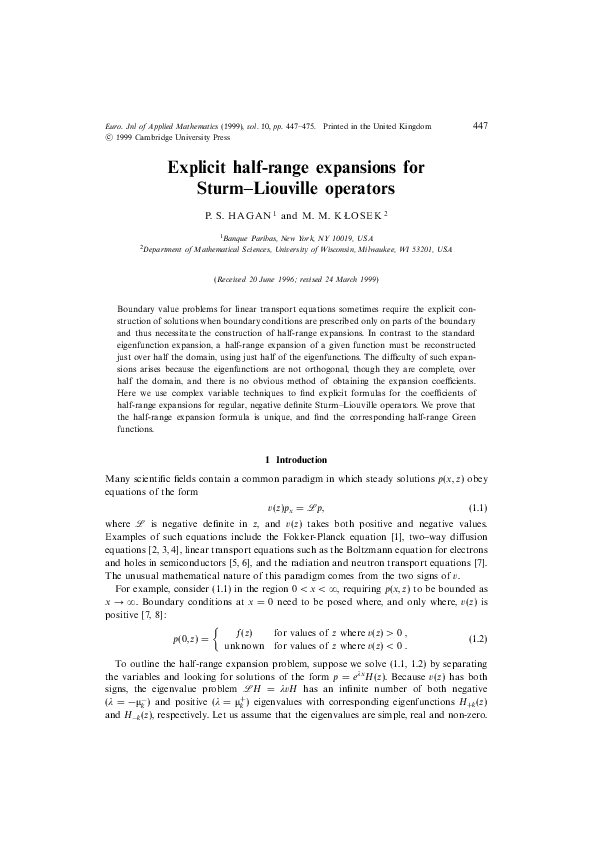 Pdf Explicit Half Range Expansions For Sturm Liouville Operators