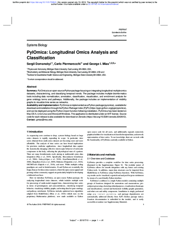 (PDF) PyIOmica: Longitudinal Omics Analysis and Classification