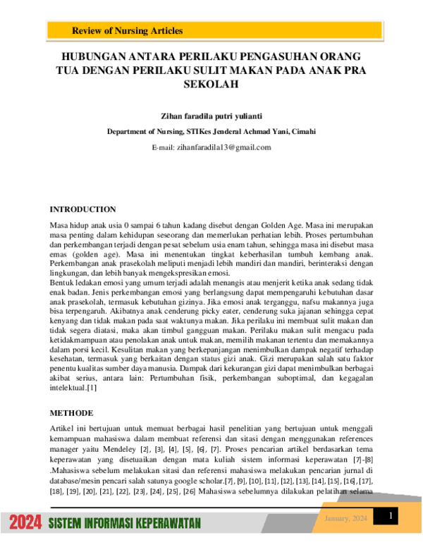 (PDF) HUBUNGAN ANTARA PERILAKU PENGASUHAN ORANG TUA DENGAN PERILAKU SULIT MAKAN PADA ANAK PRA ...