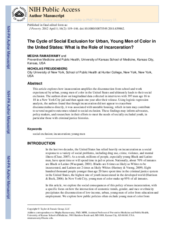 (PDF) The Cycle of Social Exclusion for Urban, Young Men of Color in ...