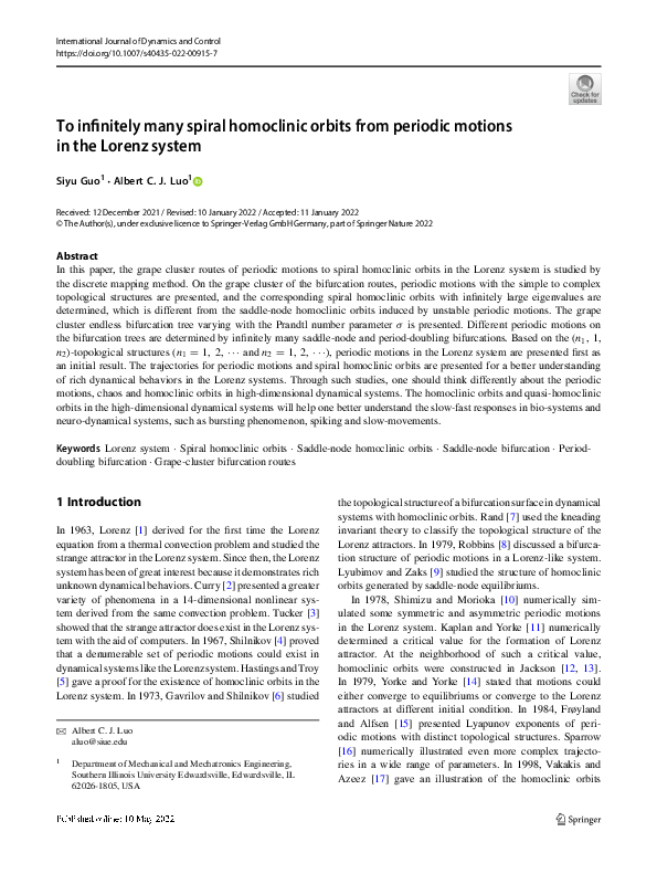 Pdf To Infinitely Many Spiral Homoclinic Orbits From Periodic Motions In The Lorenz System