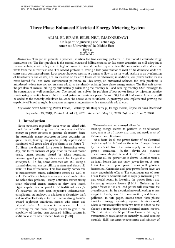 (PDF) Three Phase Enhanced Electrical Energy Metering System