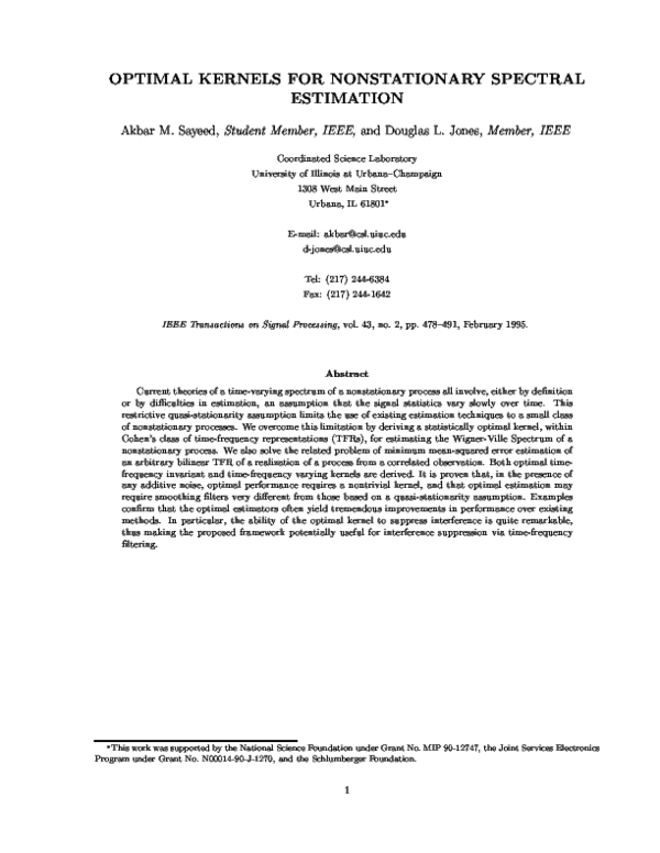 Pdf Optimal Kernels For Nonstationary Spectral Estimation