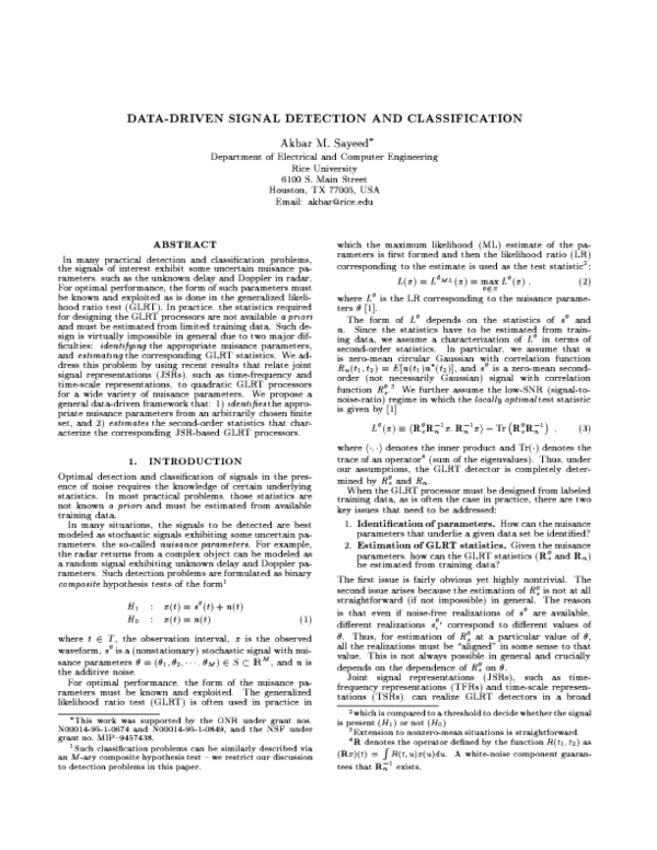 (PDF) Data-driven signal detection and classification | akbar sayeed - Academia.edu