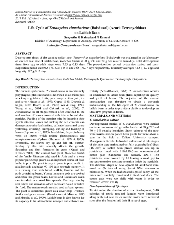 (PDF) Life Cycle of Tetranychus cinnabarinus (Boisduval) (Acari ...