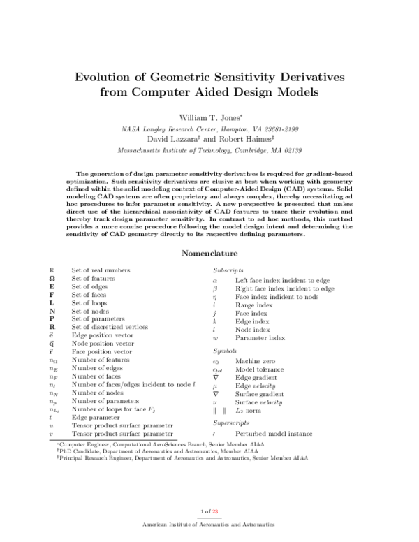 (PDF) Evolution of Geometric Sensitivity Derivatives from Computer Aided Design Models