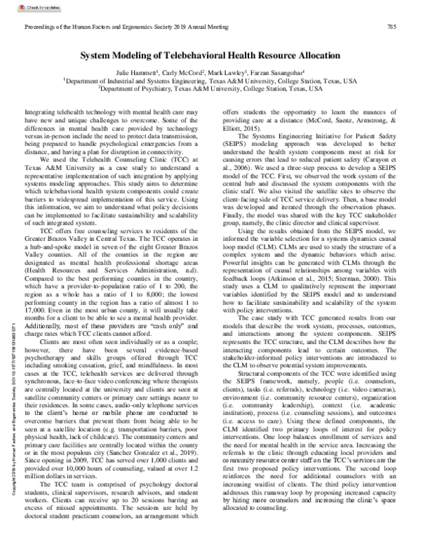 (PDF) System Modeling of Telebehavioral Health Resource Allocation