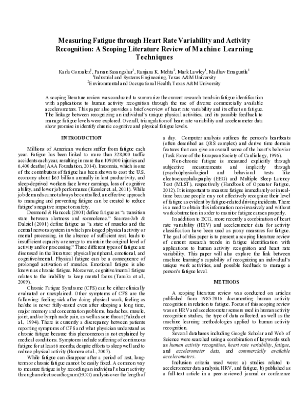 (PDF) Measuring Fatigue through Heart Rate Variability and Activity Recognition: A Scoping ...
