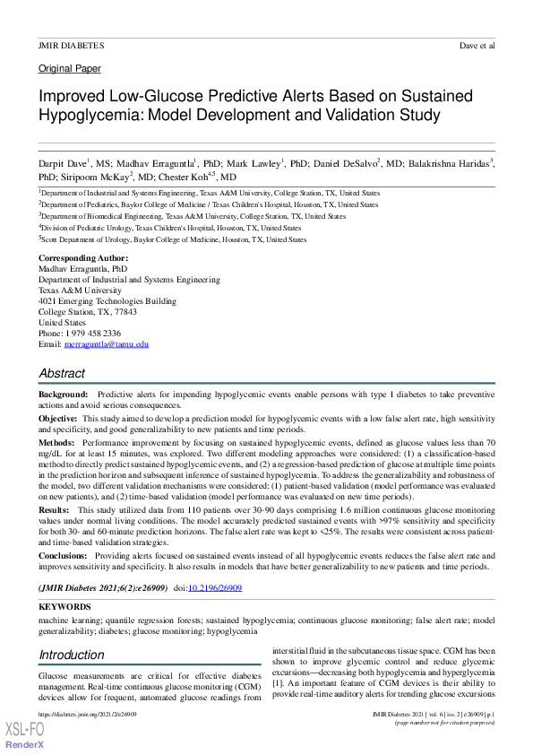 (PDF) Improved Low-Glucose Predictive Alerts Based on Sustained ...