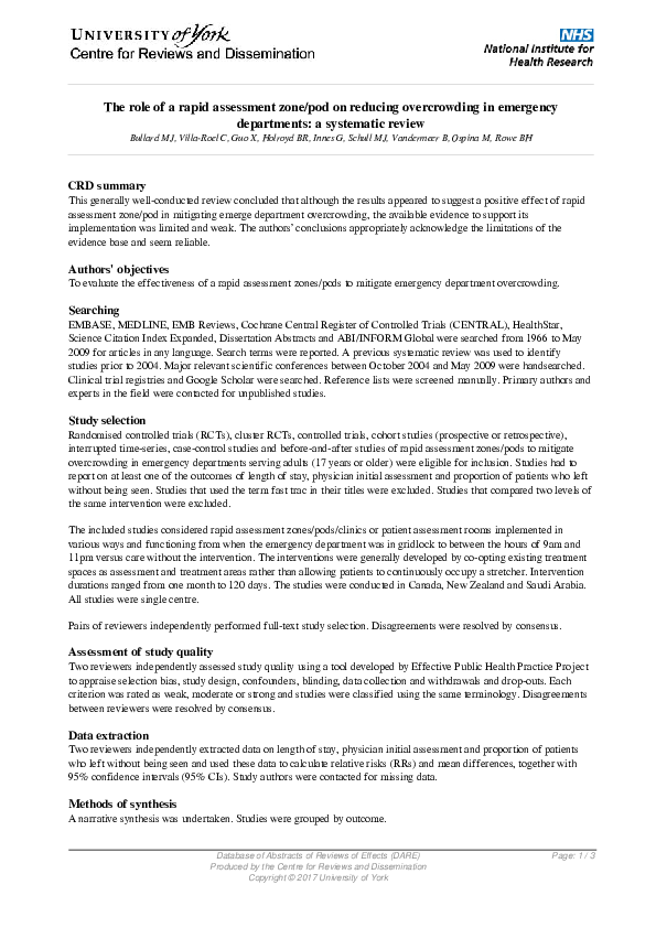(PDF) The role of a rapid assessment zone/pod on reducing overcrowding ...