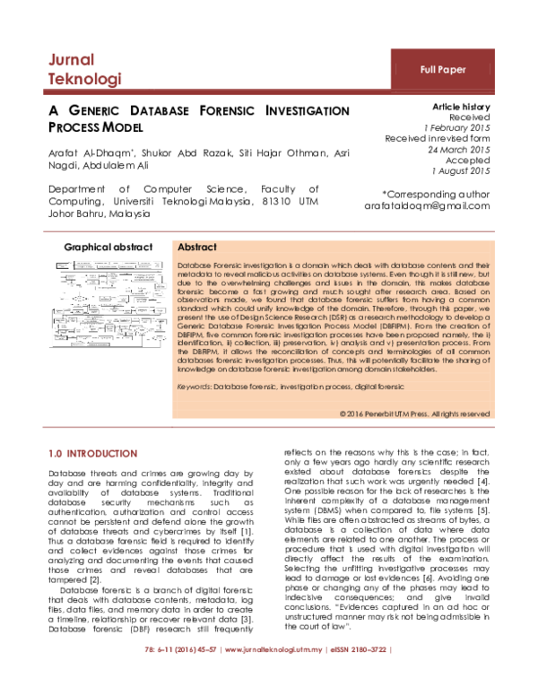 (PDF) A Generic Database Forensic Investigation Process Model