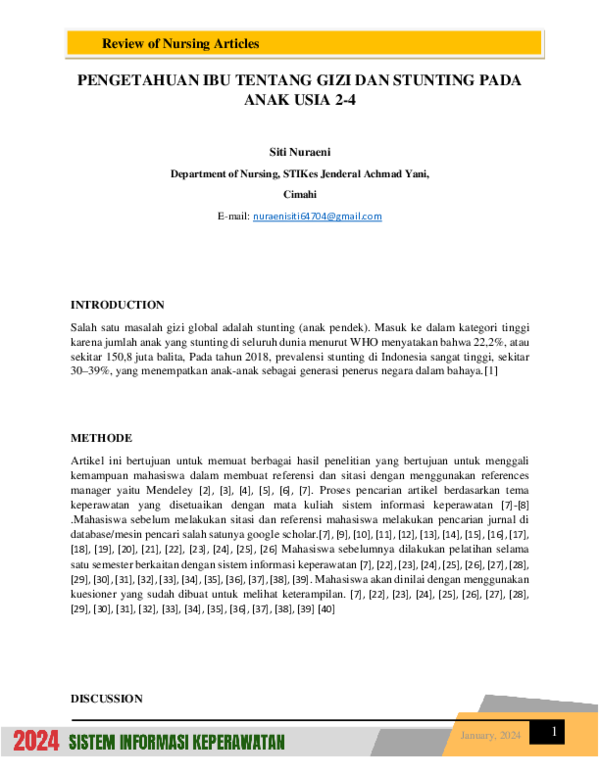 (PDF) PENGETAHUAN IBU TENTANG GIZI DAN STUNTING PADA ANAK USIA 2-4 TAHUN | Siti nuraeni ...