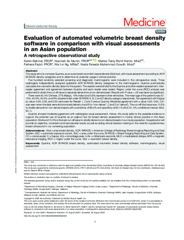 (PDF) Evaluation of automated volumetric breast density software in comparison with visual ...