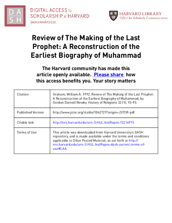 (PDF) Review of The Making of the Last Prophet: A Reconstruction of the ...