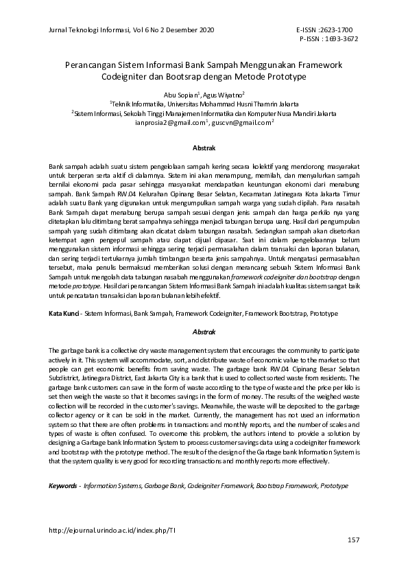 (PDF) Perancangan Sistem Informasi Bank Sampah Menggunakan Framework Codeigniter dan Bootsrap ...