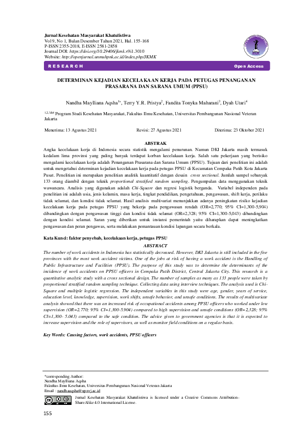 (PDF) Determinan Kejadian Kecelakaan Kerja Pada Petugas Penanganan Prasarana Dan Sarana Umum (Ppsu)