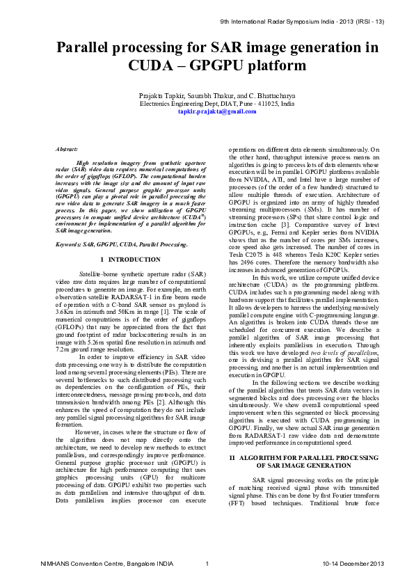 (PDF) Parallel processing for SAR image generation in CUDA – GPGPU platform