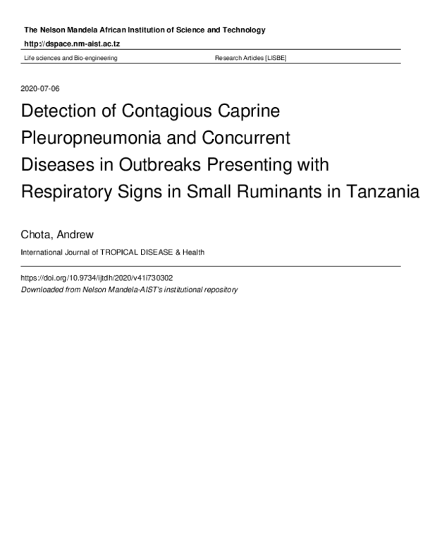 (PDF) Detection of Contagious Caprine Pleuropneumonia and Concurrent ...