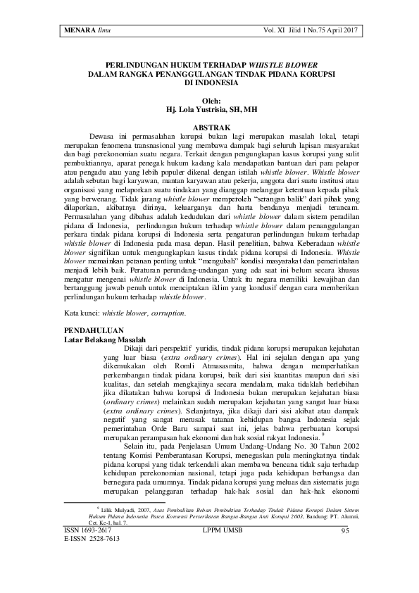 (PDF) Perlindungan Hukum Terhadap Whistle Blower Dalam Rangka Penanggulangan Tindak Pidana ...