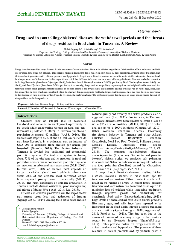 (PDF) Drug used in controlling chickens diseases, the withdrawal ...