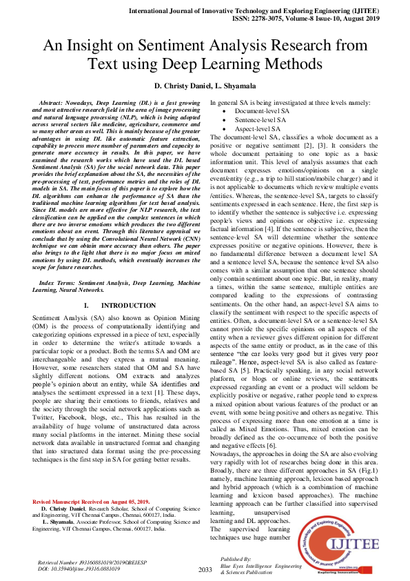 (PDF) An Insight on Sentiment Analysis Research from Text using Deep Learning Methods