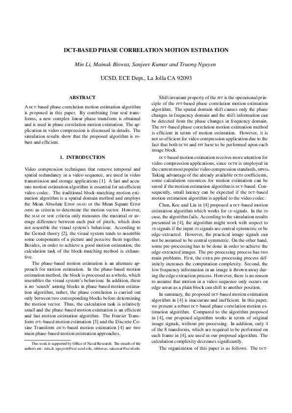 Pdf Dct Based Phase Correlation Motion Estimation