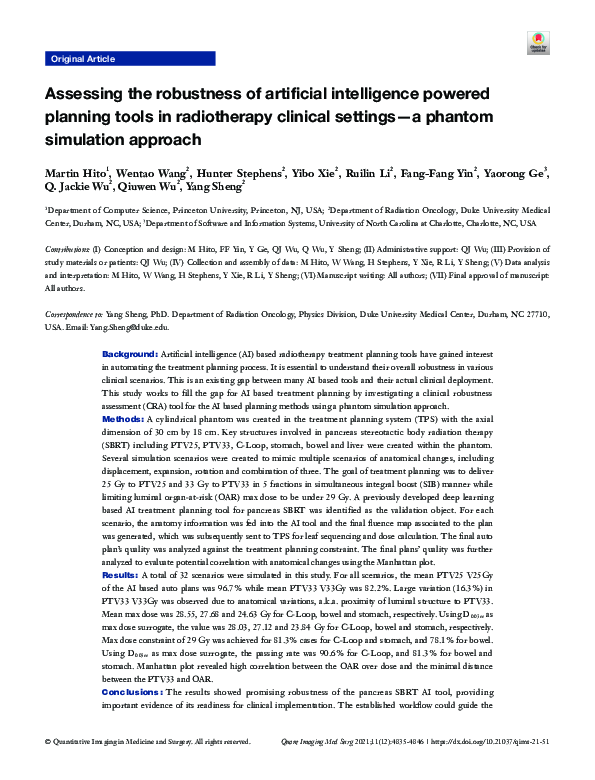 (PDF) Assessing the robustness of artificial intelligence powered planning tools in radiotherapy ...