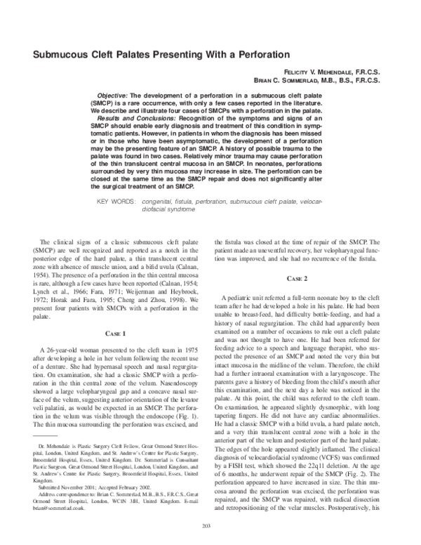 (PDF) Submucous Cleft Palates Presenting with a Perforation