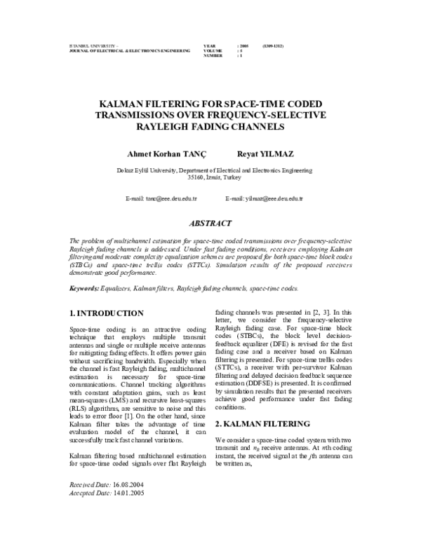 (PDF) Kalman Filtering for Space-Time Coded Transmissions Over Frequency-Selective Rayleigh ...