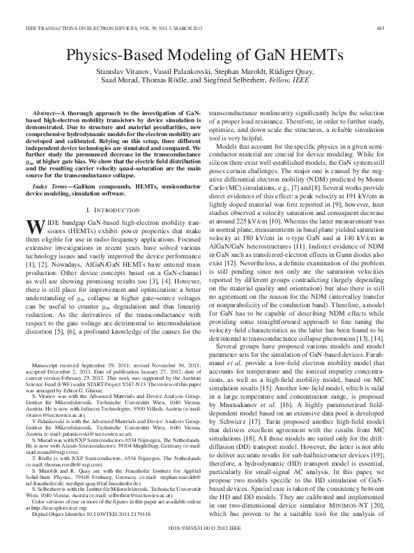 (PDF) Physics-Based Modeling of GaN HEMTs | Rüdiger Quay - Academia.edu