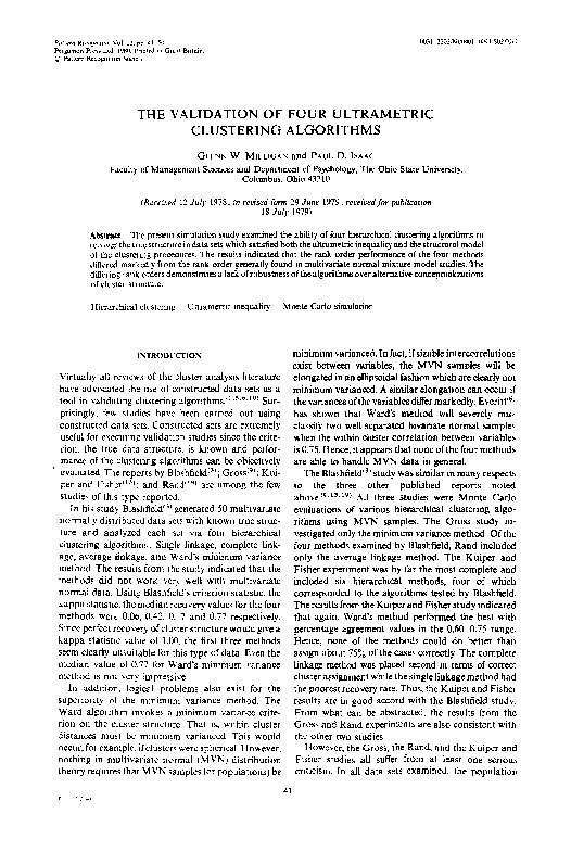(PDF) The validation of four ultrametric clustering algorithms