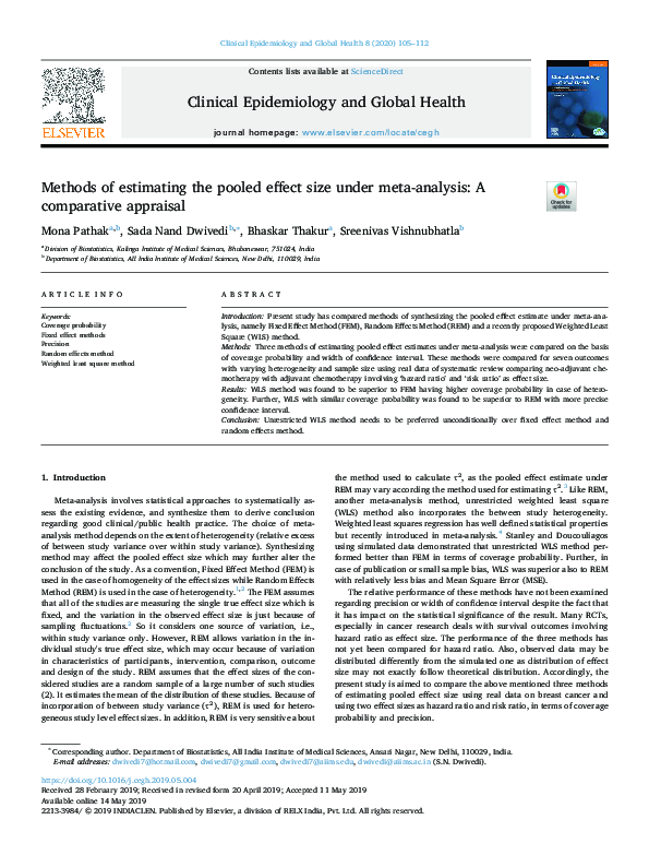 (PDF) Methods of estimating the pooled effect size under meta-analysis ...